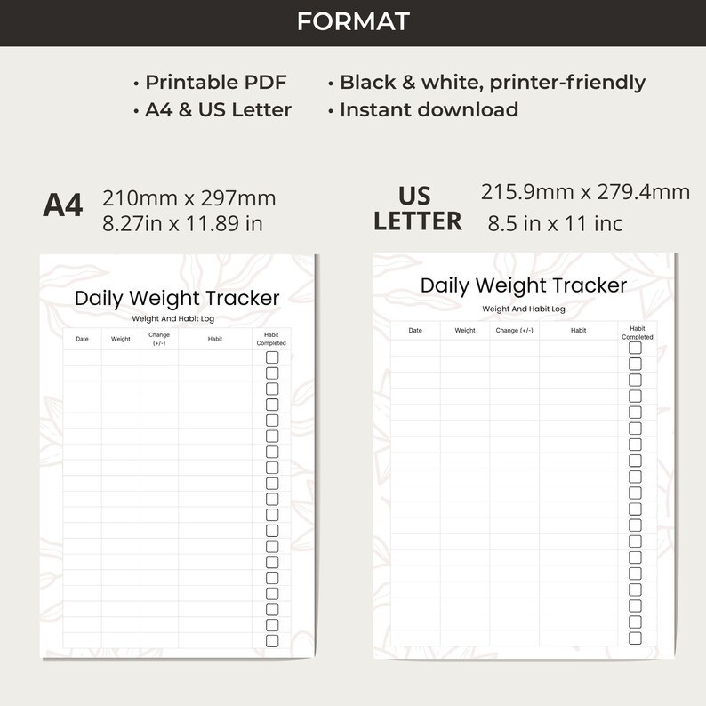 Daily Weight and Habit Tracker – Printable One Page Log Sheet for ...