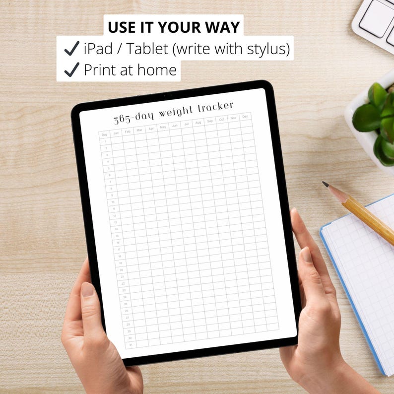 365 Day Weight Tracker PDF • Yearly Weight Loss Log Printable • One ...