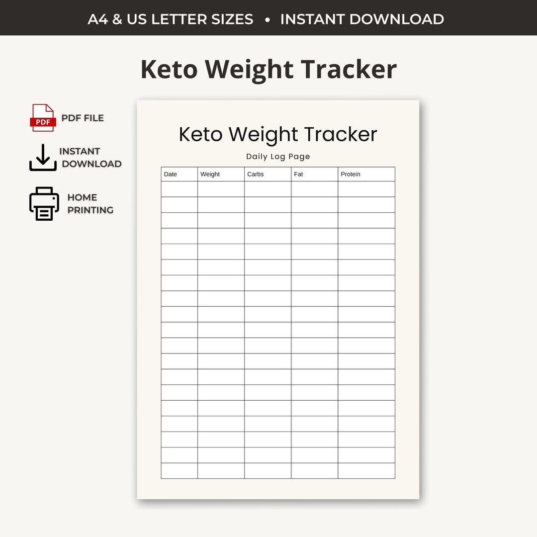 Keto Weight Tracker Printable – One Page Daily Log for Tracking Weight ...