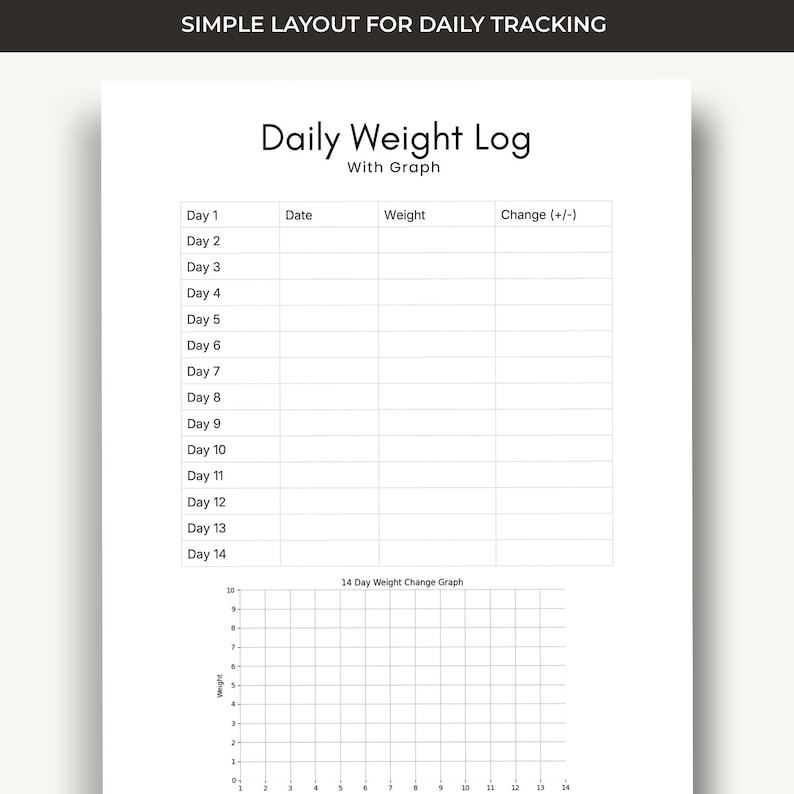 Daily Weight Tracker With Progress Chart – One Page Printable Log Sheet ...