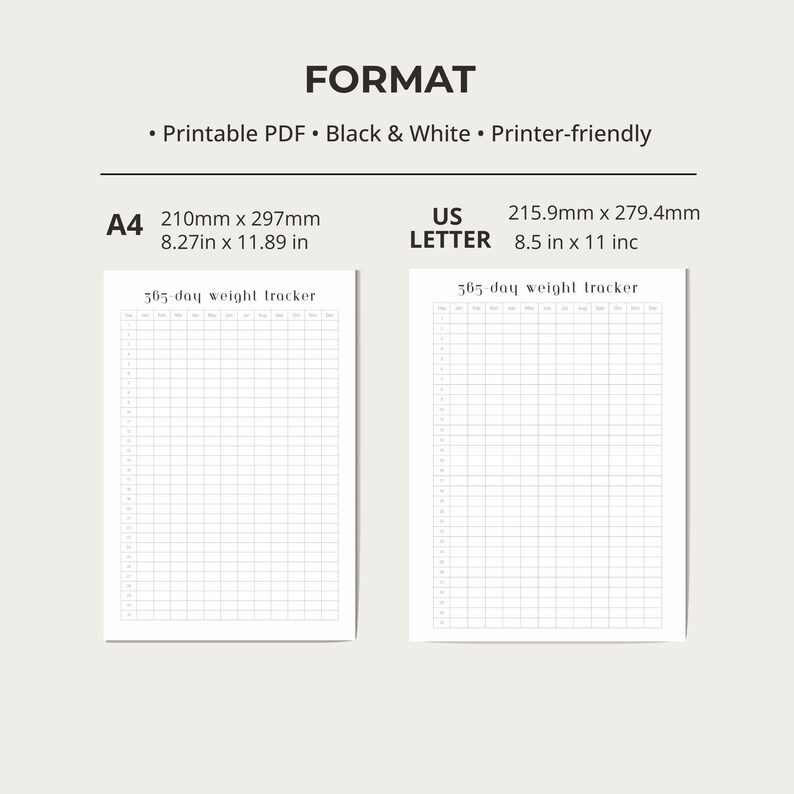 365 Day Weight Tracker PDF • Yearly Weight Loss Log Printable • One ...