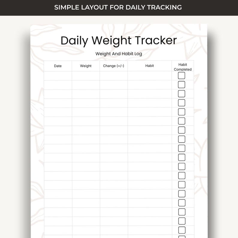 Daily Weight and Habit Tracker – Printable One Page Log Sheet for ...