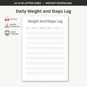 Daily Weight and Steps Log – Printable One Page Tracker for Weight ...