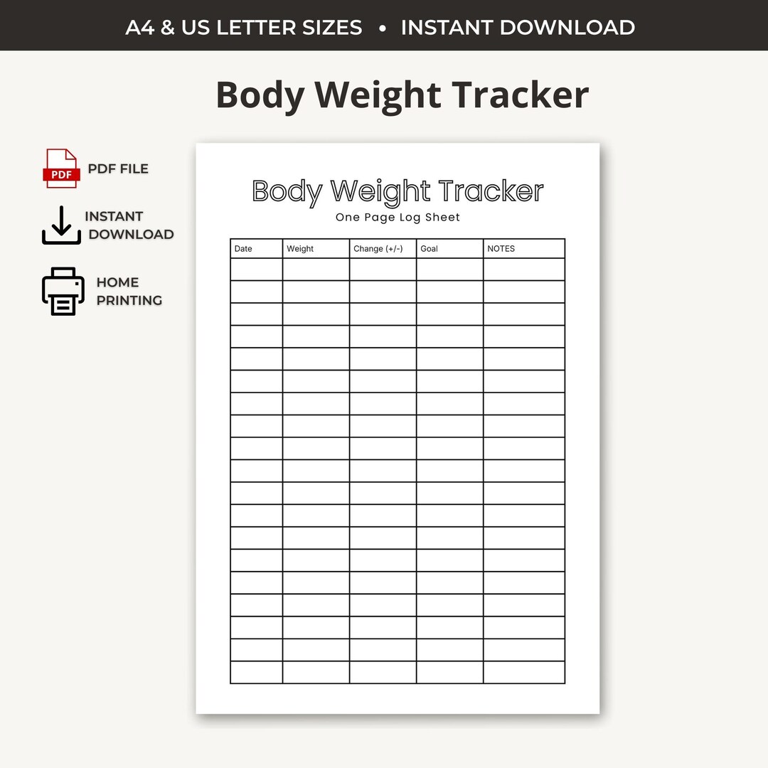Body Weight Tracker | Printable Weight Log | Weight Loss Progress ...