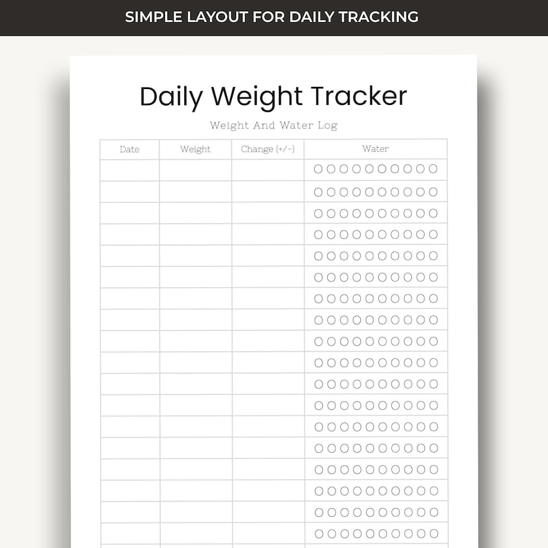 Daily Weight and Water Tracker – One Page Printable Log Sheet for ...