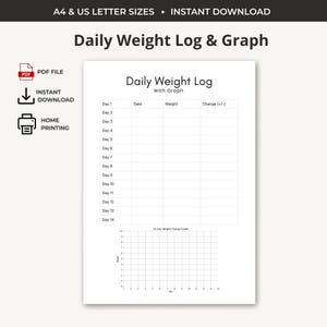 Daily Weight Tracker With Progress Chart – One Page Printable Log Sheet ...