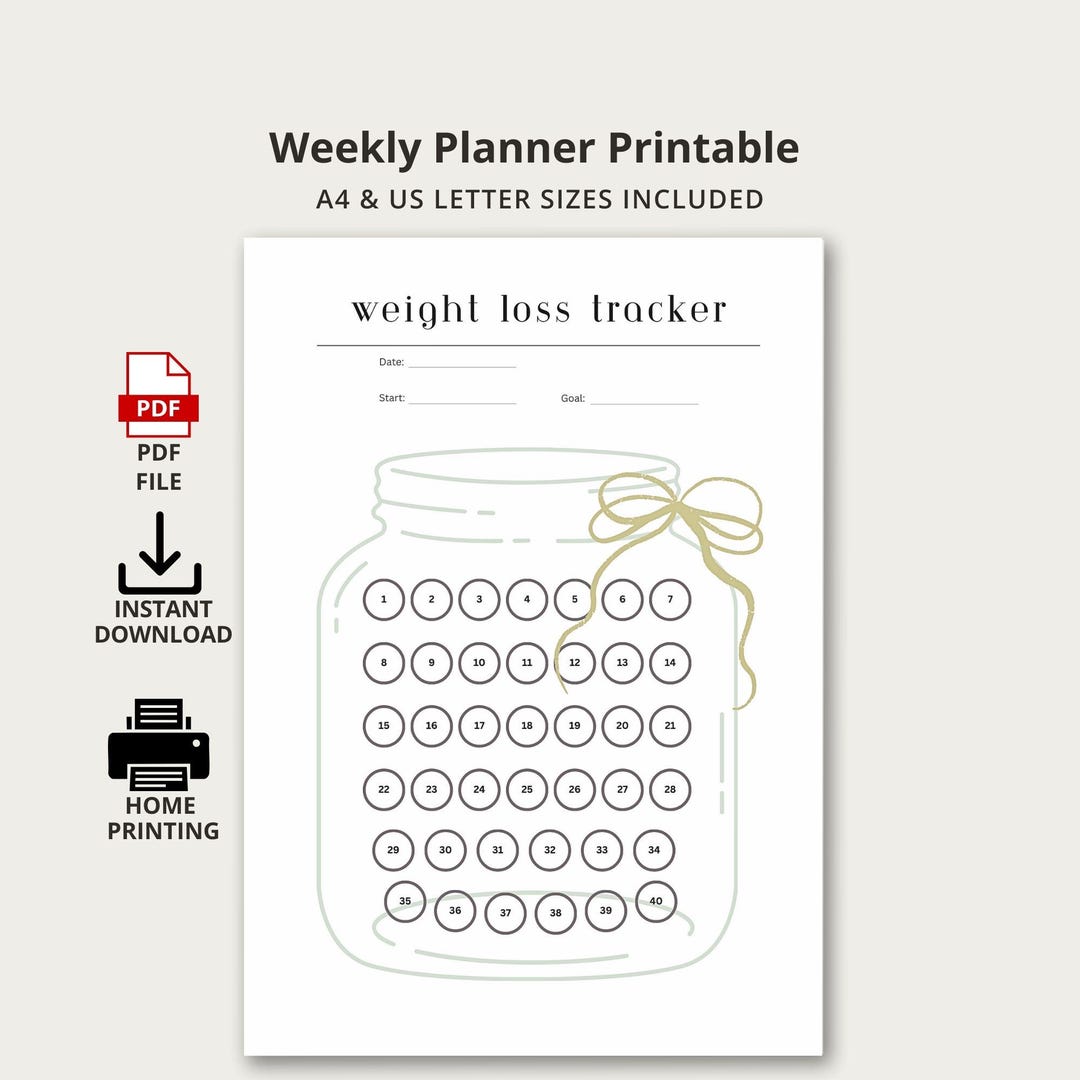 Weight Loss Jar Tracker PDF • Printable Pounds Lost Chart • One Page ...