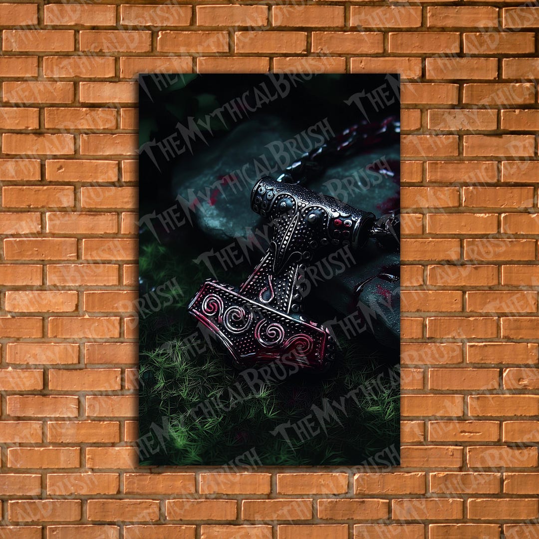 Viking Poster, Norse Mythology Poster, Mjolnir Wall Art, Watercolor ...