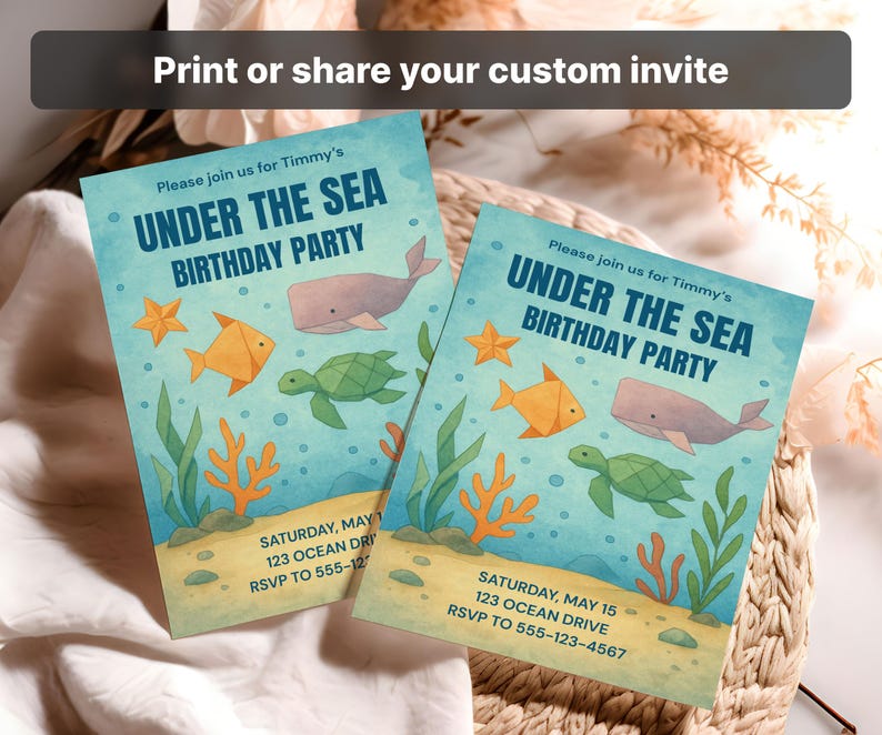 Editable Under the Sea Birthday Invitation Canva Template | Ocean ...