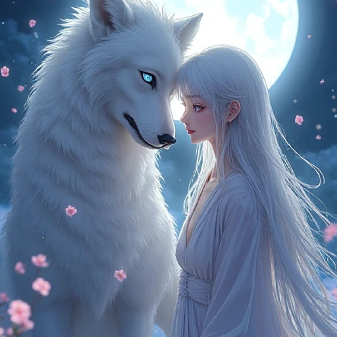 Silver Wolf & Moon Priestess – Fantasy Art Set | Moonlit Wolf Spirit ...