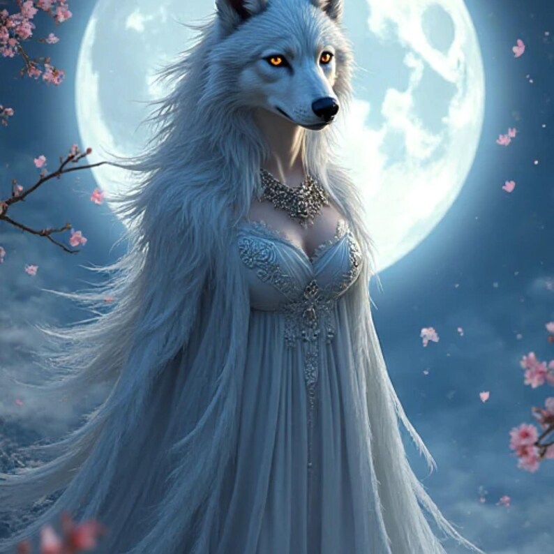 Silver Wolf & Moon Priestess – Fantasy Art Set | Moonlit Wolf Spirit ...