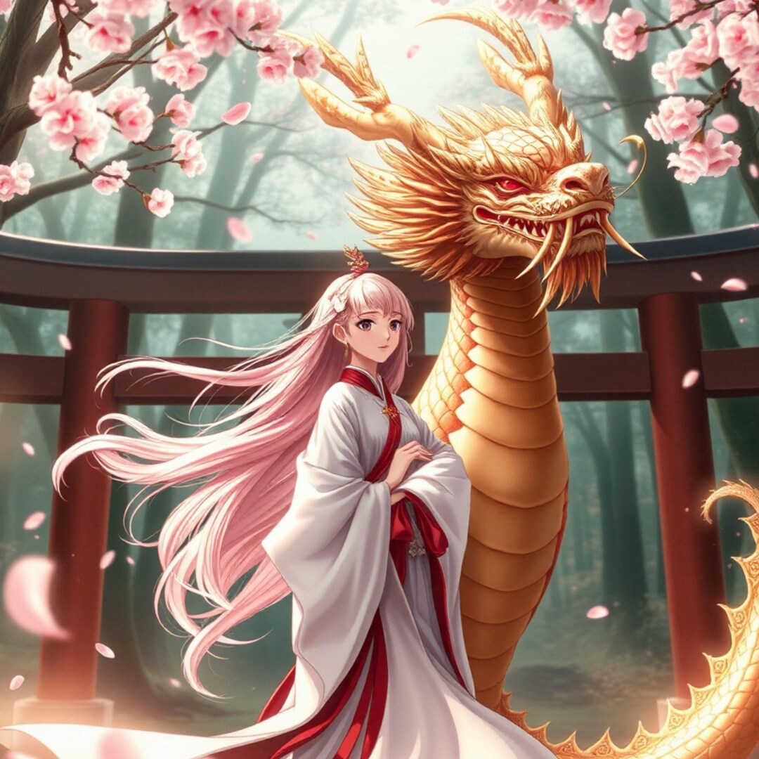 Sakura Wind Priestess & Dragon Guardian Fantasy Art – Japanese Cherry ...
