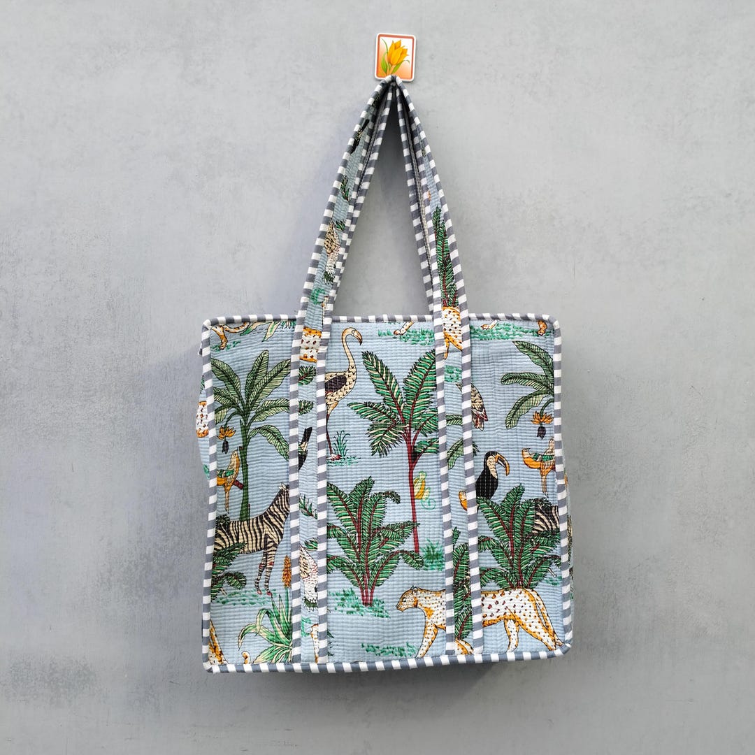 Safari Animal Print Quilted Tote Bag, Reversible Cotton Shopper - Etsy