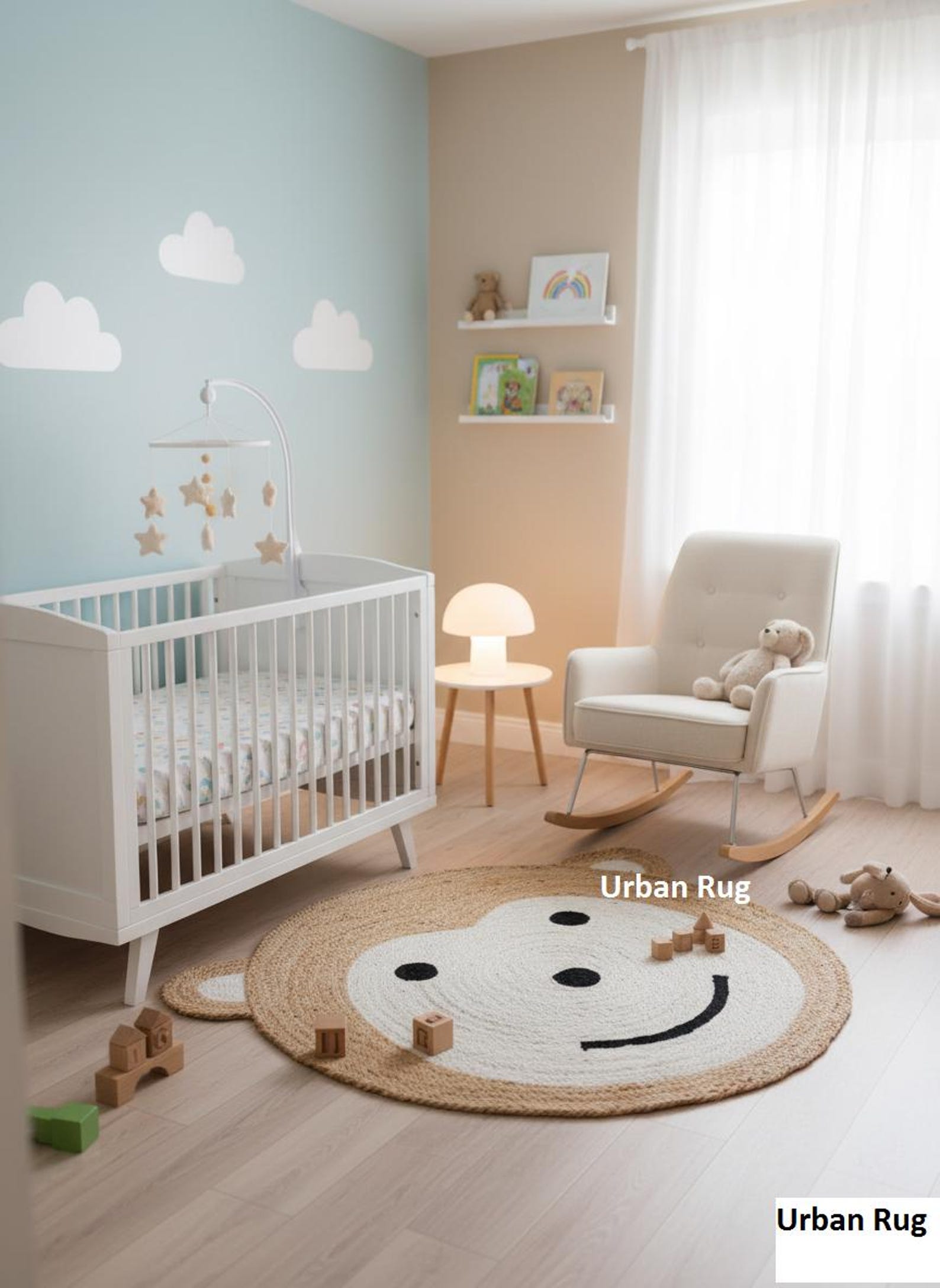 Round Monkey Face Jute Rug, Handwoven Kids Room Carpet, Nursery Rug ...