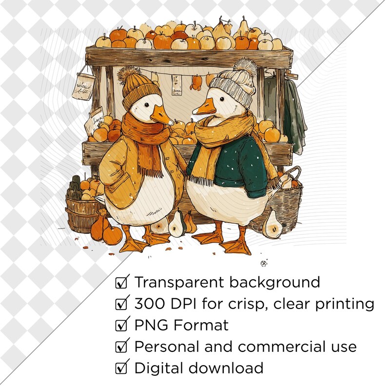 Fall Geese Clipart-autumn Goose Illustrations Png-cute Farm Animal ...