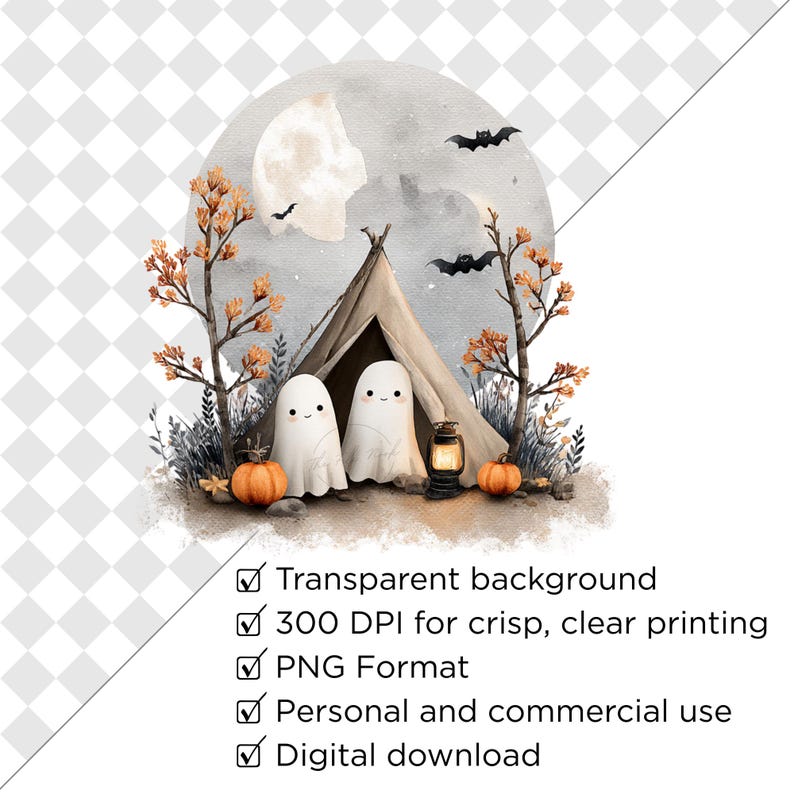 Cute Ghosts Camping PNG Clipart-kawaii Halloween-tent Scene-spooky Cute ...