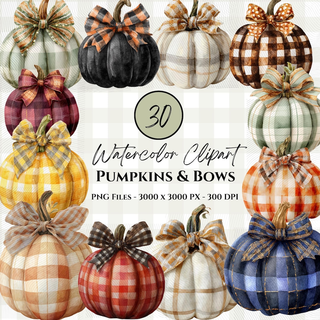 Fall Pumpkin Clipart-fall Autumn PNG Bundle-coquette Bows-fall Plaid ...