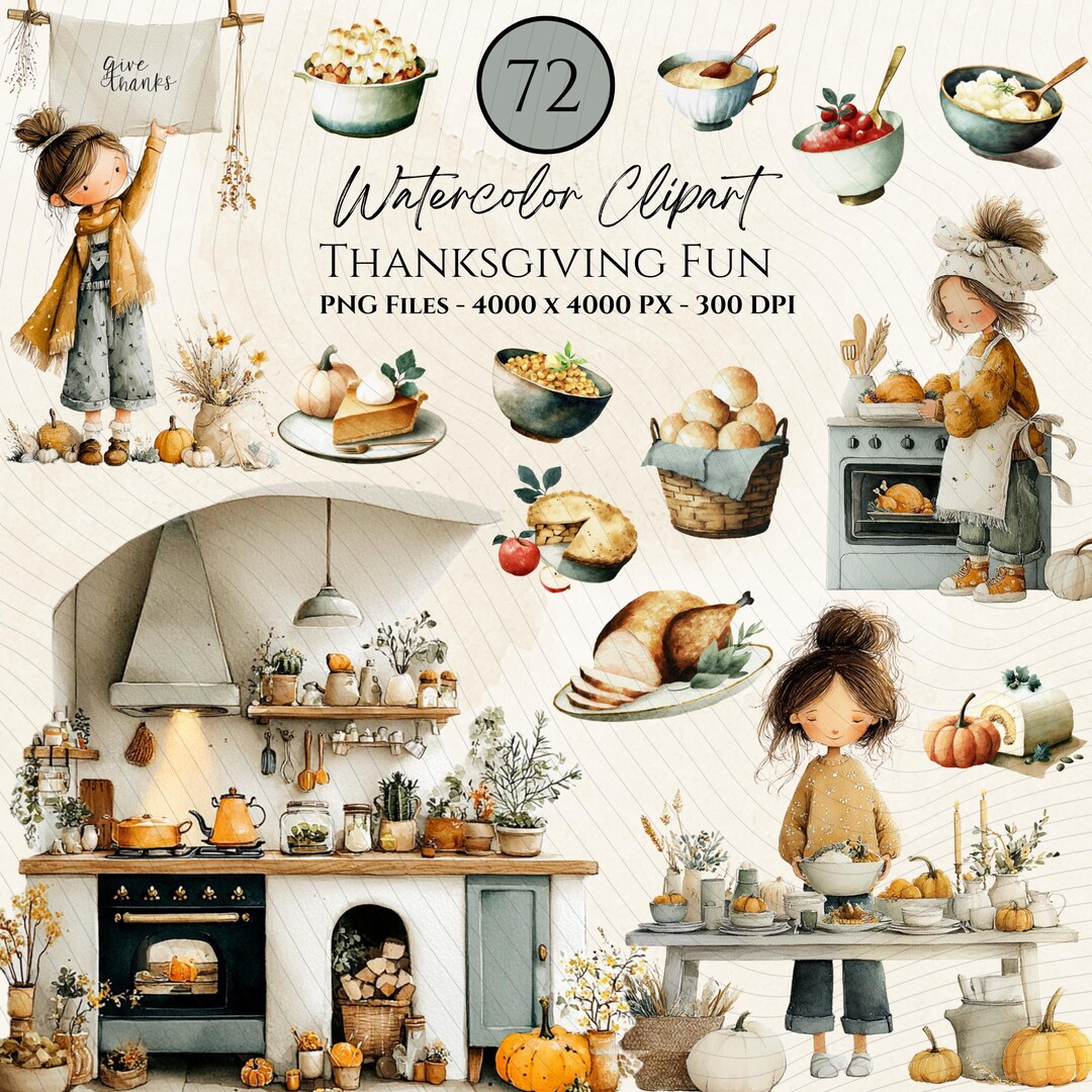 Thanksgiving Clipart Bundle-watercolor Clipart-thanksgiving Food ...
