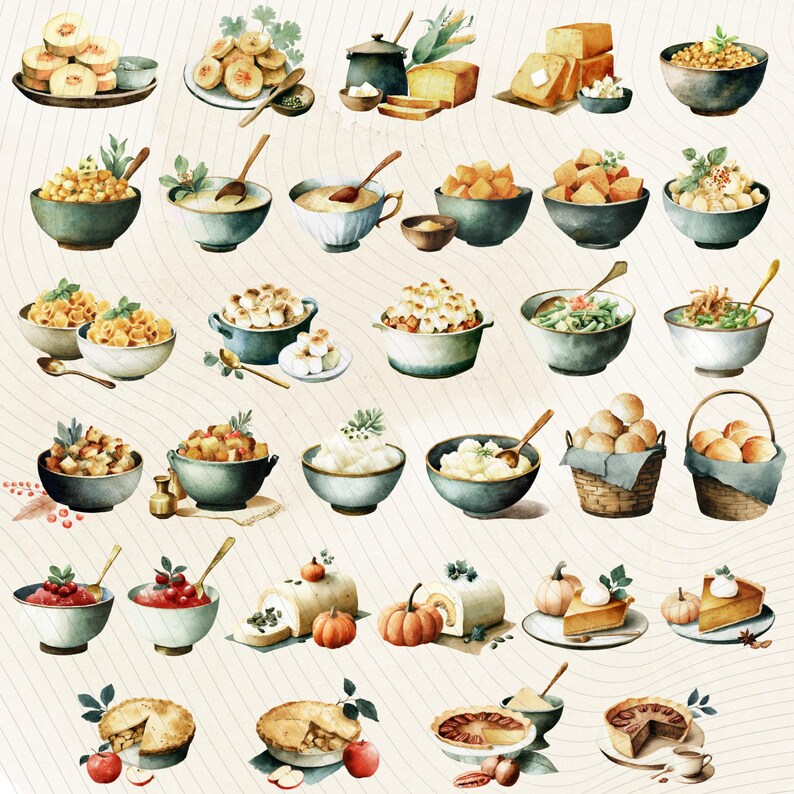 Thanksgiving Clipart Bundle-watercolor Clipart-thanksgiving Food ...