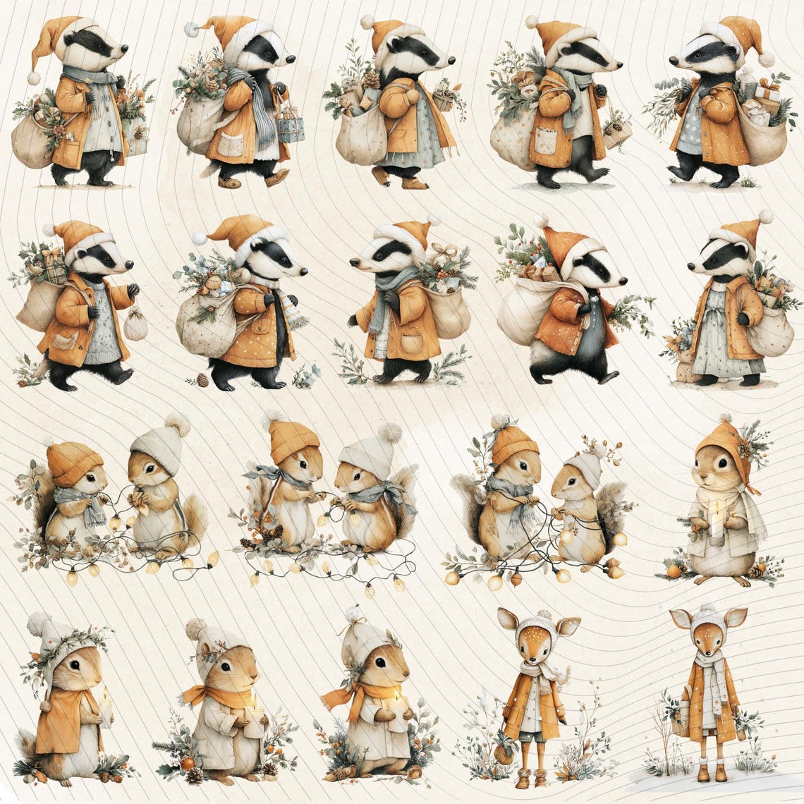 Christmas Woodland Animal Clipart-christmas Clipart-cute Forest Animals ...