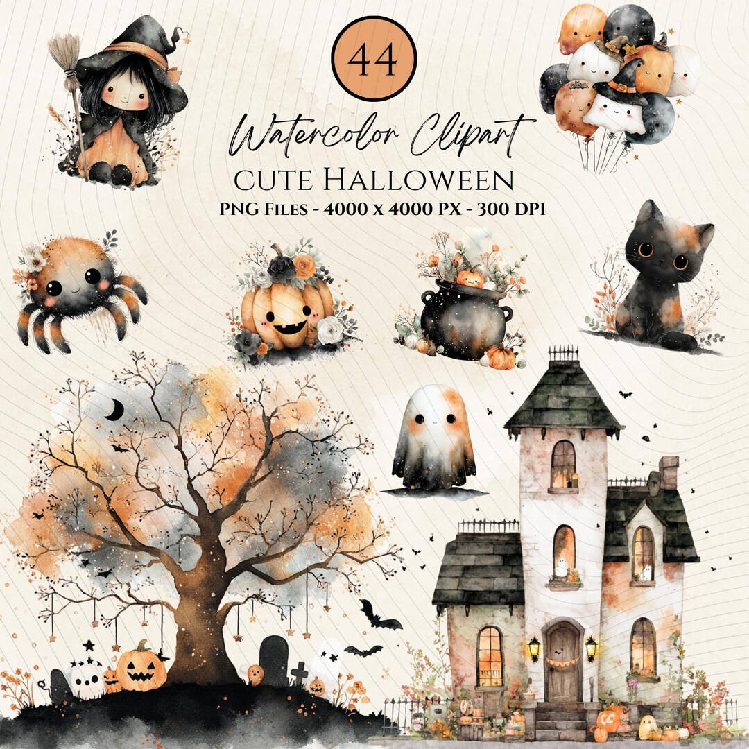 Watercolor Halloween Clipart-cute Halloween Clipart-halloween Clipart ...
