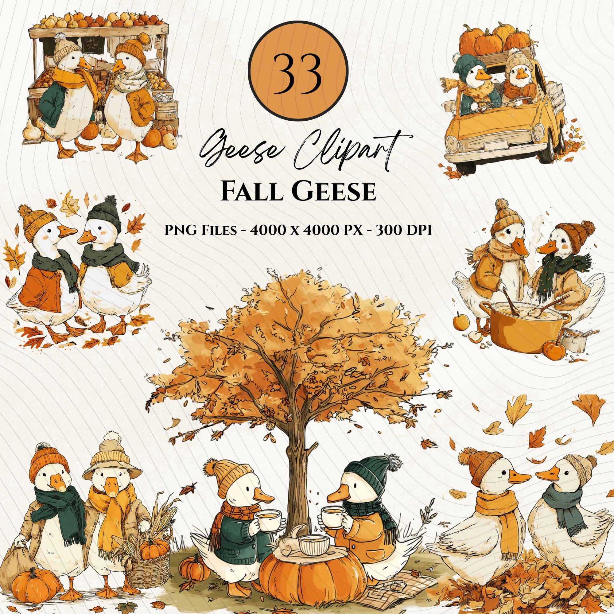 Fall Geese Clipart-autumn Goose Illustrations Png-cute Farm Animal ...