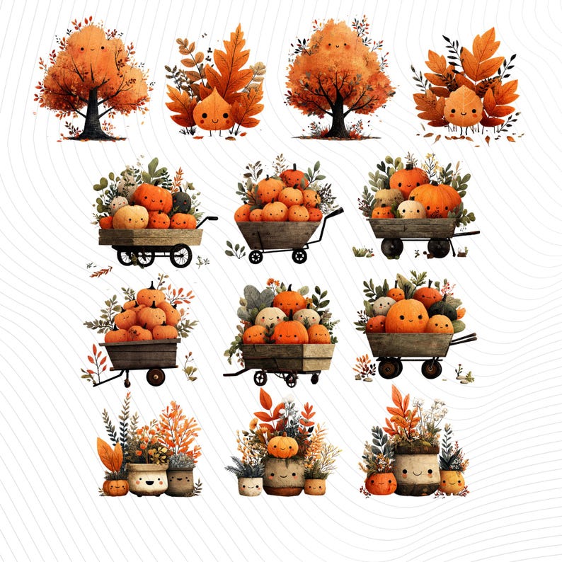 Cute Kawaii Fall Clipart Bundle-watercolor Cozy Fall Png-fall Food Png ...
