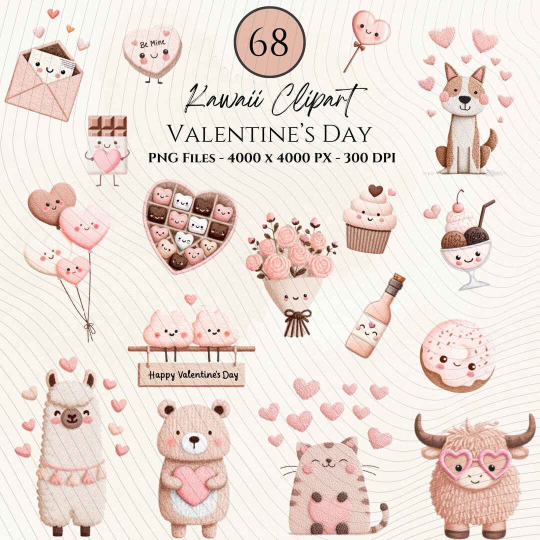 Valentines Day Clipart-kawaii Valentines Clipart-kawaii Style Clipart ...