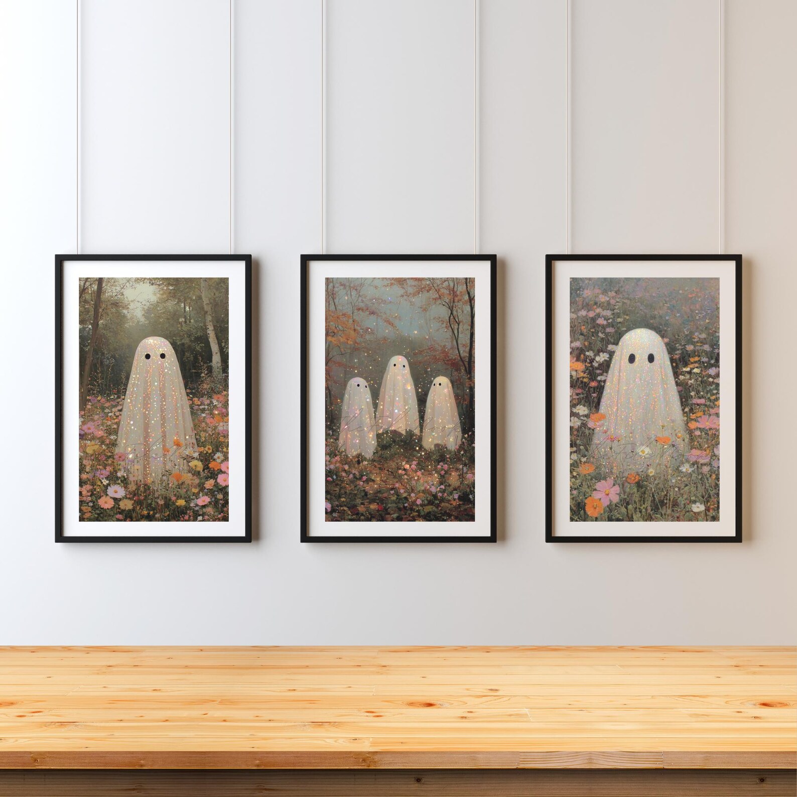 Iridescent Ghost Wall Art Bundle-sparkly Ghosts-halloween Ghosts Bundle ...