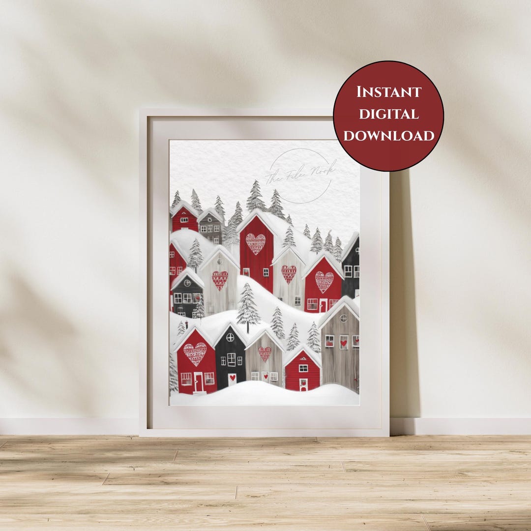 Valentines Day Print-valentines Village Print-winter Village Print ...