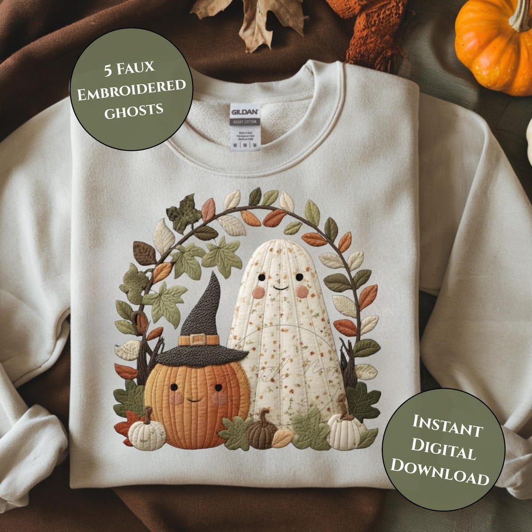 5 Preppy Faux Embroidery Ghost-girly Ghost Png-fall Ghost Png-autumn ...