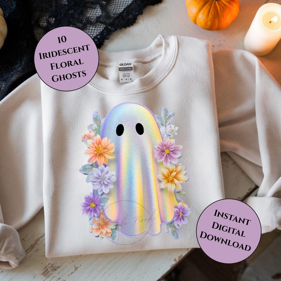 Iridescent Ghost Clipart-girly Halloween Png-preppy Ghost Tee-ghost Tee ...