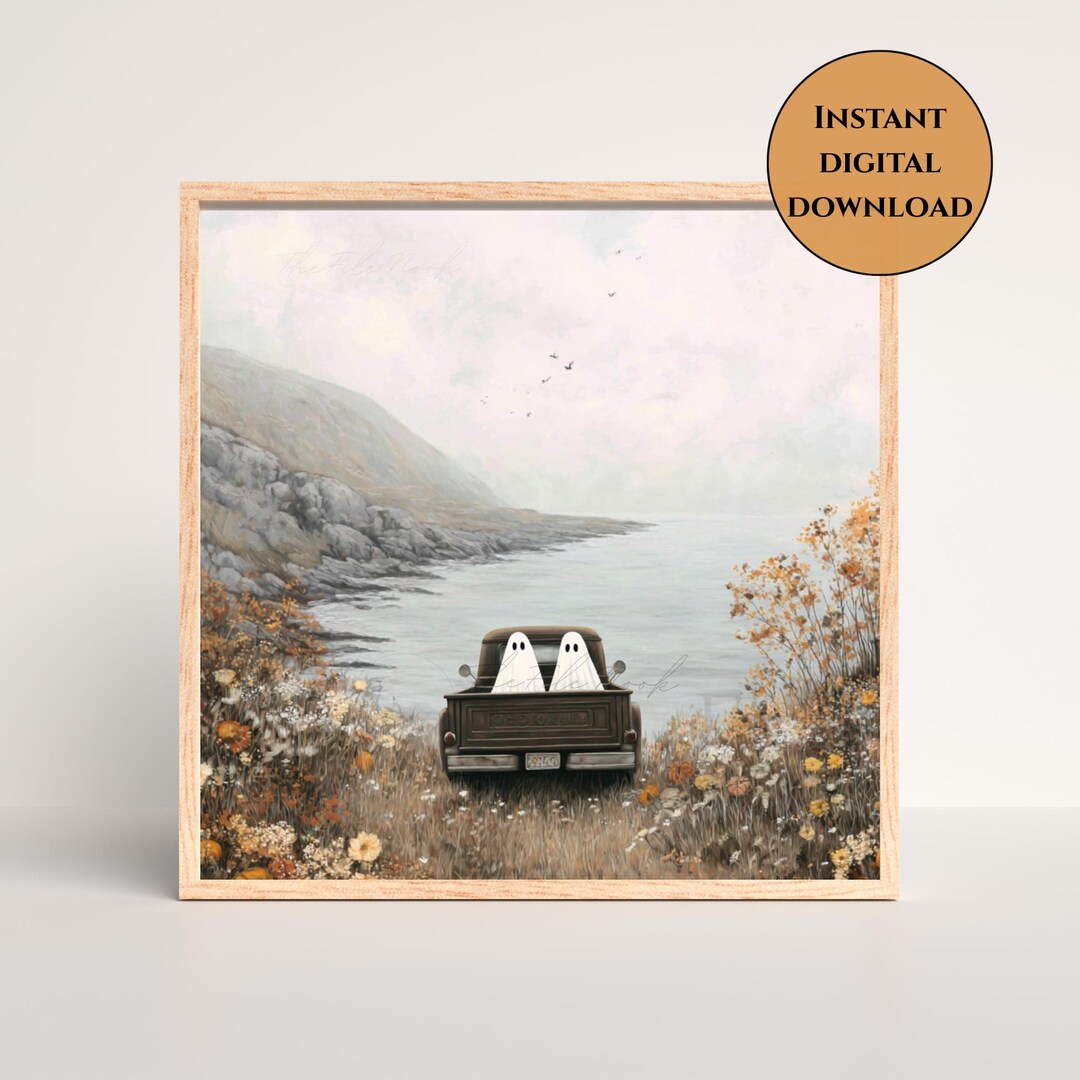 Vintage Fall Ghosts Wall Art-coastal Halloween Digital Print-autumn ...
