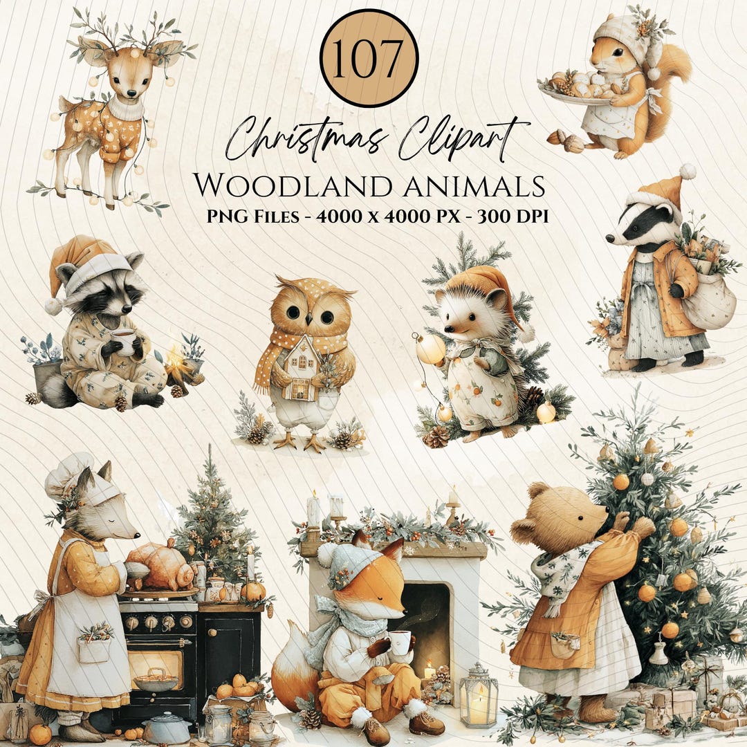 Christmas Woodland Animal Clipart-christmas Clipart-cute Forest Animals ...