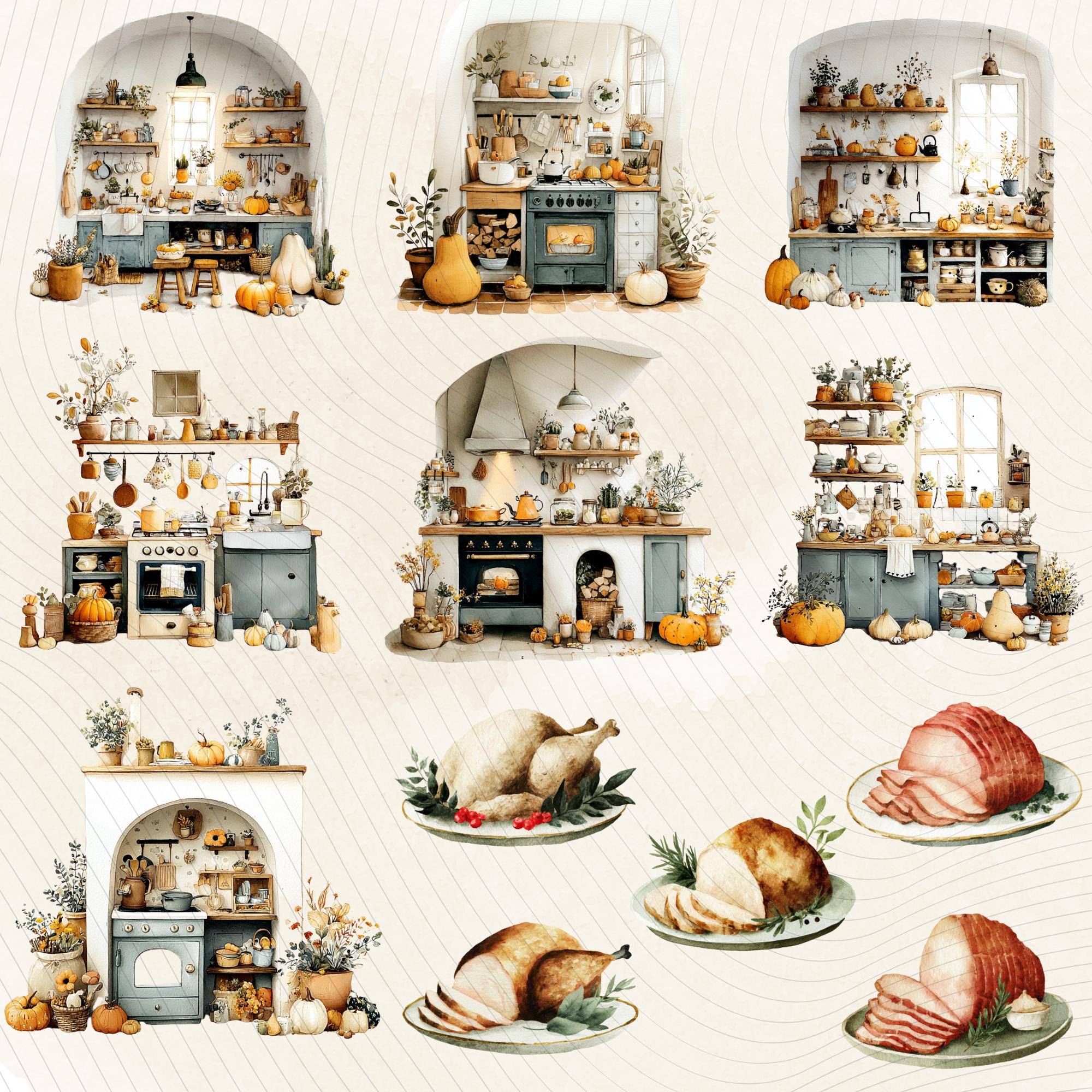 Thanksgiving Clipart Bundle-watercolor Clipart-thanksgiving Food ...