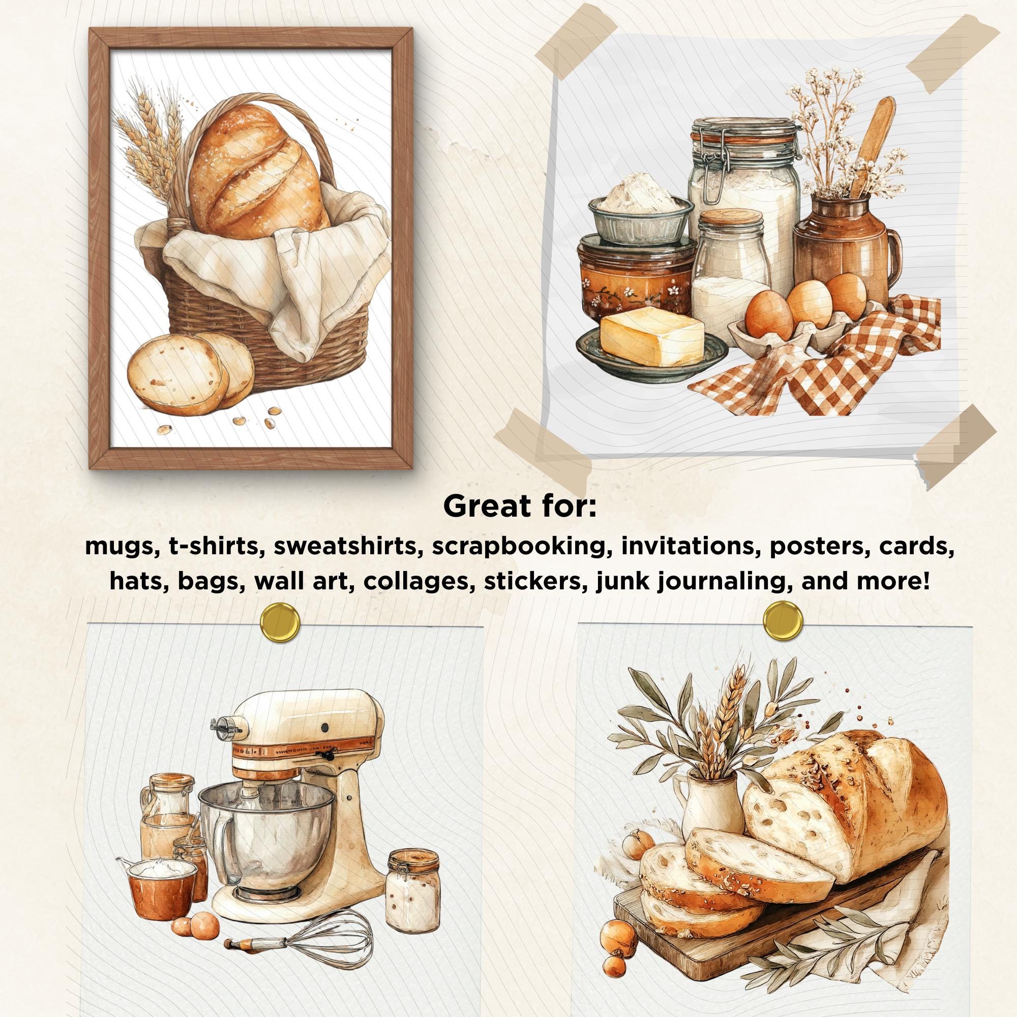Rustic Sourdough Clipart Set-artisan Bread-baking Tools-mixers & Bowls ...