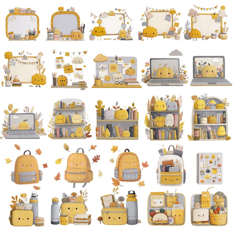 Kawaii Fall Classroom Clipart Bundle | Cute Autumn School PNG Stickers ...