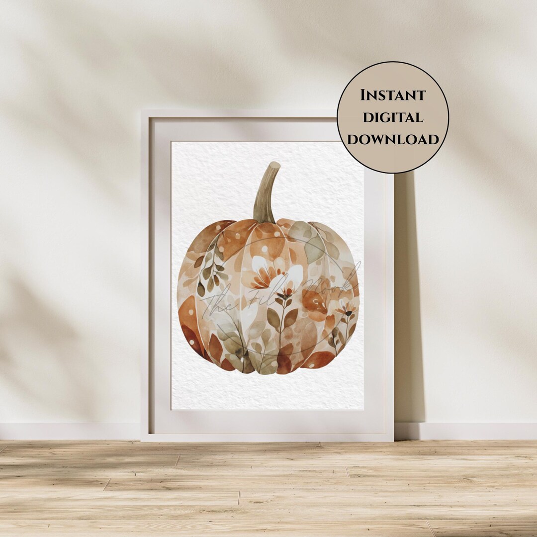 Autumn Boho Pumpkin Print-floral Pumpkin Wall Art-neutral Fall Home ...