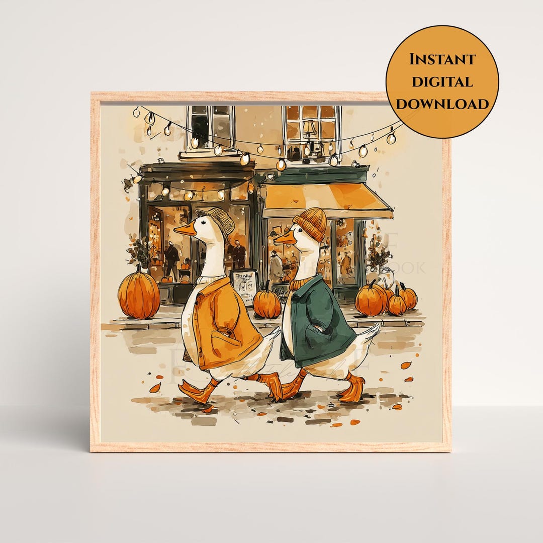 Fall Geese Wall Art-autumn Street Digital Print-cute Goose Digital Wall ...