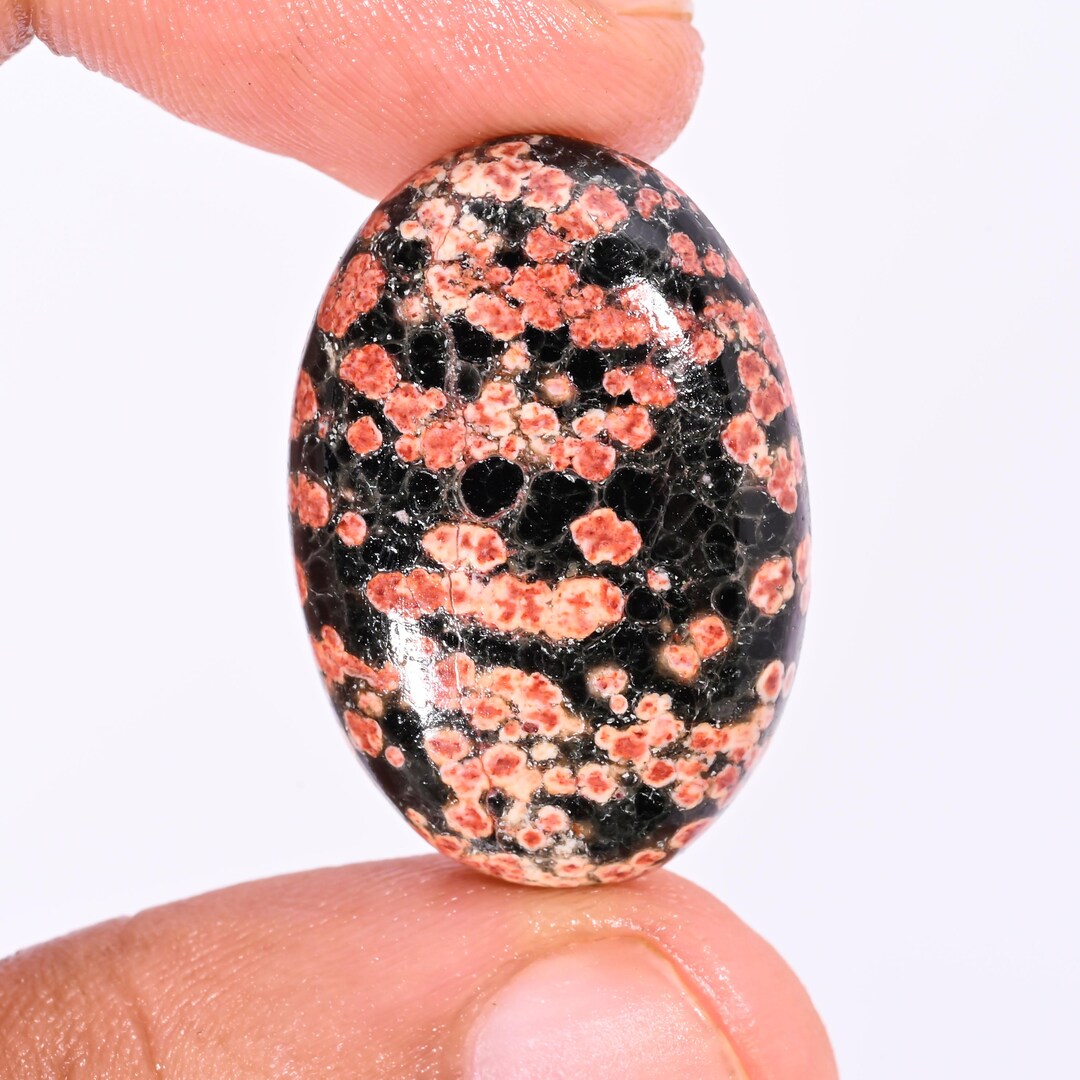 Obsidian, Natural Flower Obsidian Cabochon for Jewelry, Obsidian Oval ...