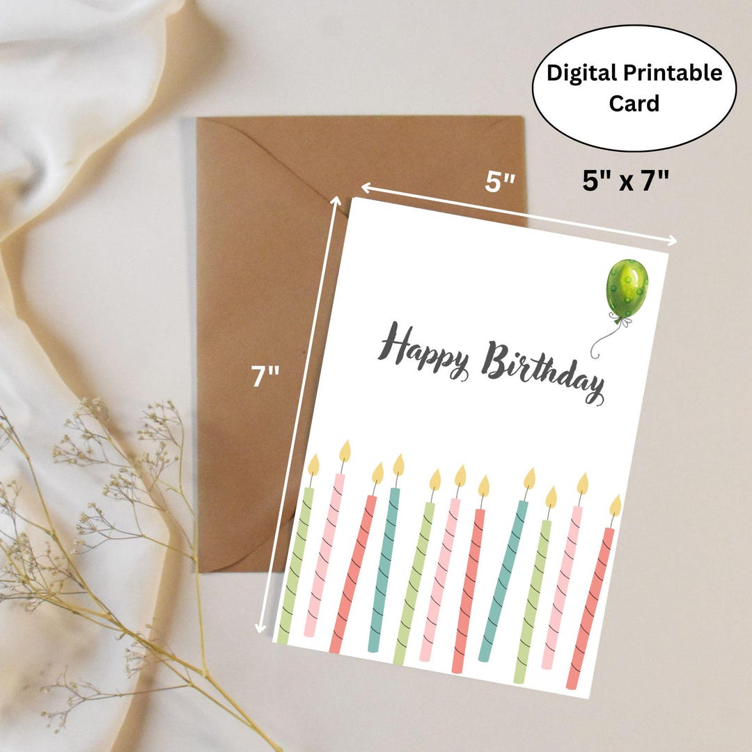 DIY Printable Card, Digital Birthday Card, Colorful Candles Card ...