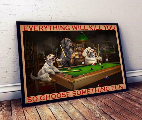 Dogs Playing Pool Poster