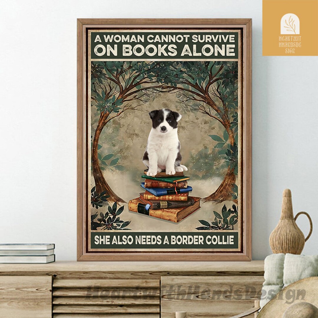 Border Collie Dog and Book Vintage Poster A Woman Cannot - Etsy