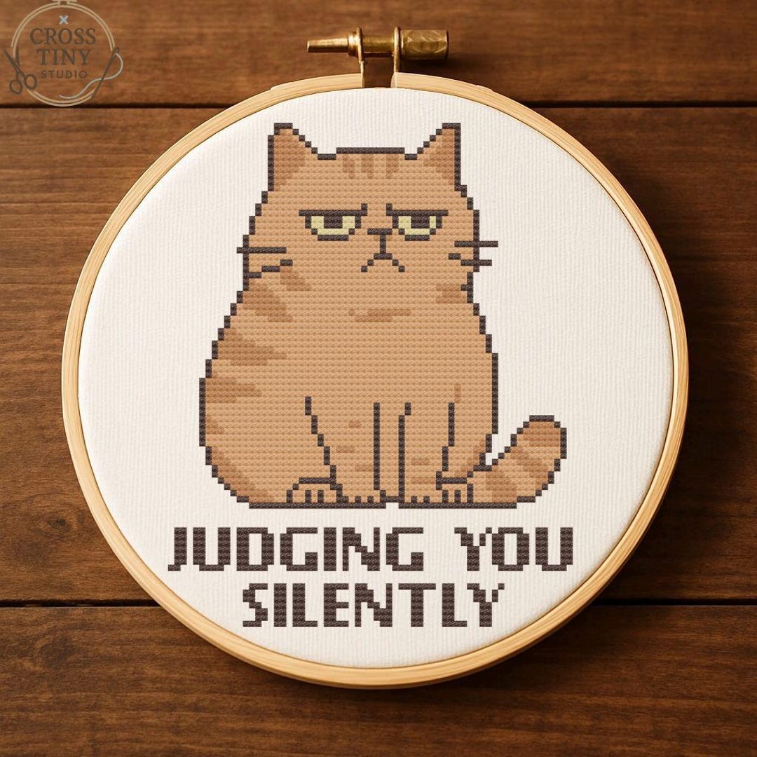 Funny Cat Cross Stitch Pattern PDF – Snarky Grumpy Cat Embroidery, Meme ...