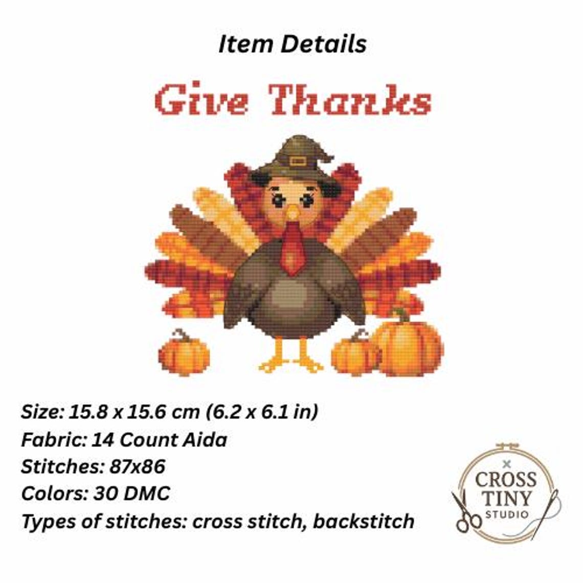 Thanksgiving Turkey Cross Stitch Pattern Digital Download • Autumn ...