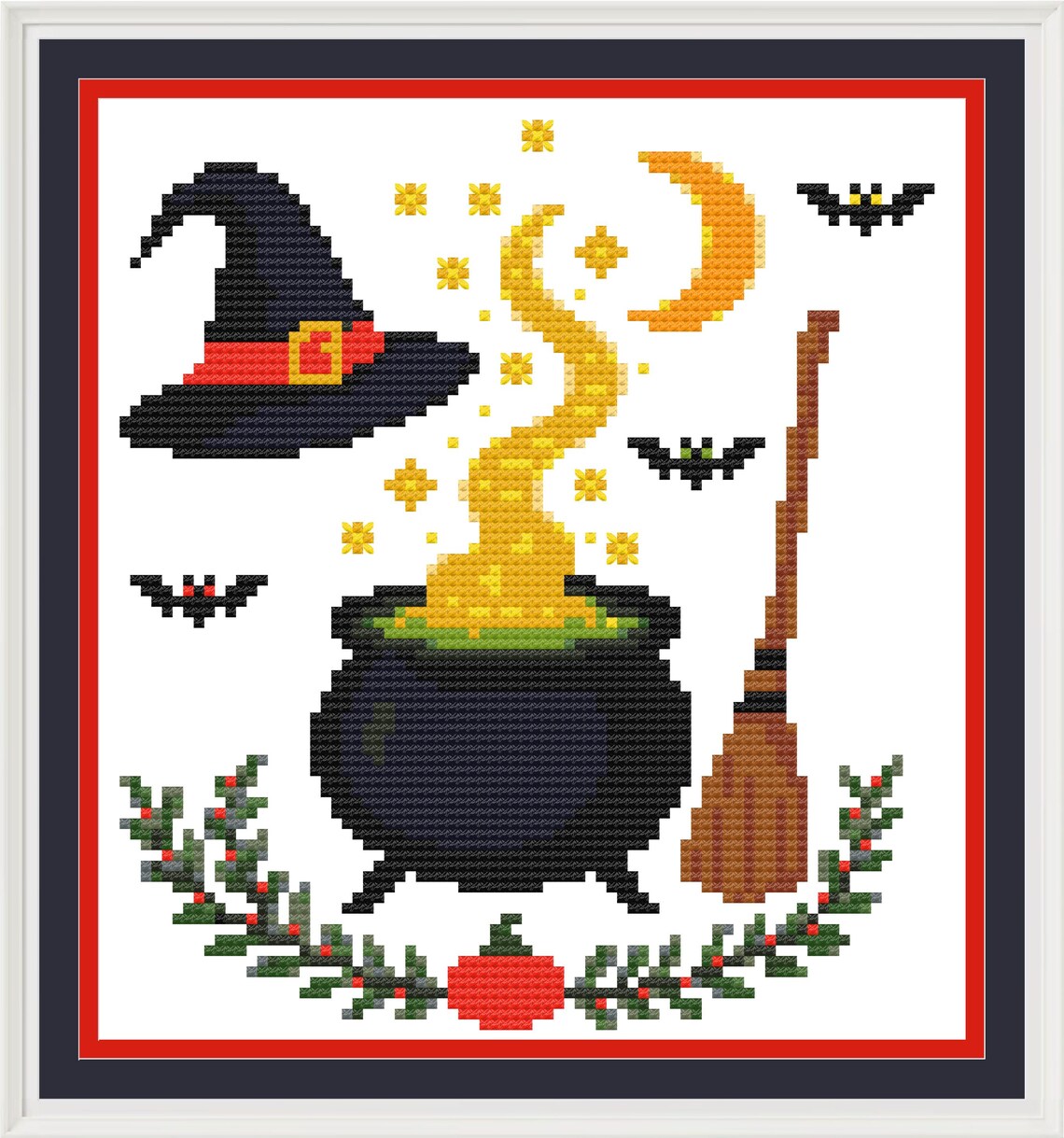 Witchy Cauldron Cross Stitch Pattern: Gothic Halloween Embroidery (PDF ...