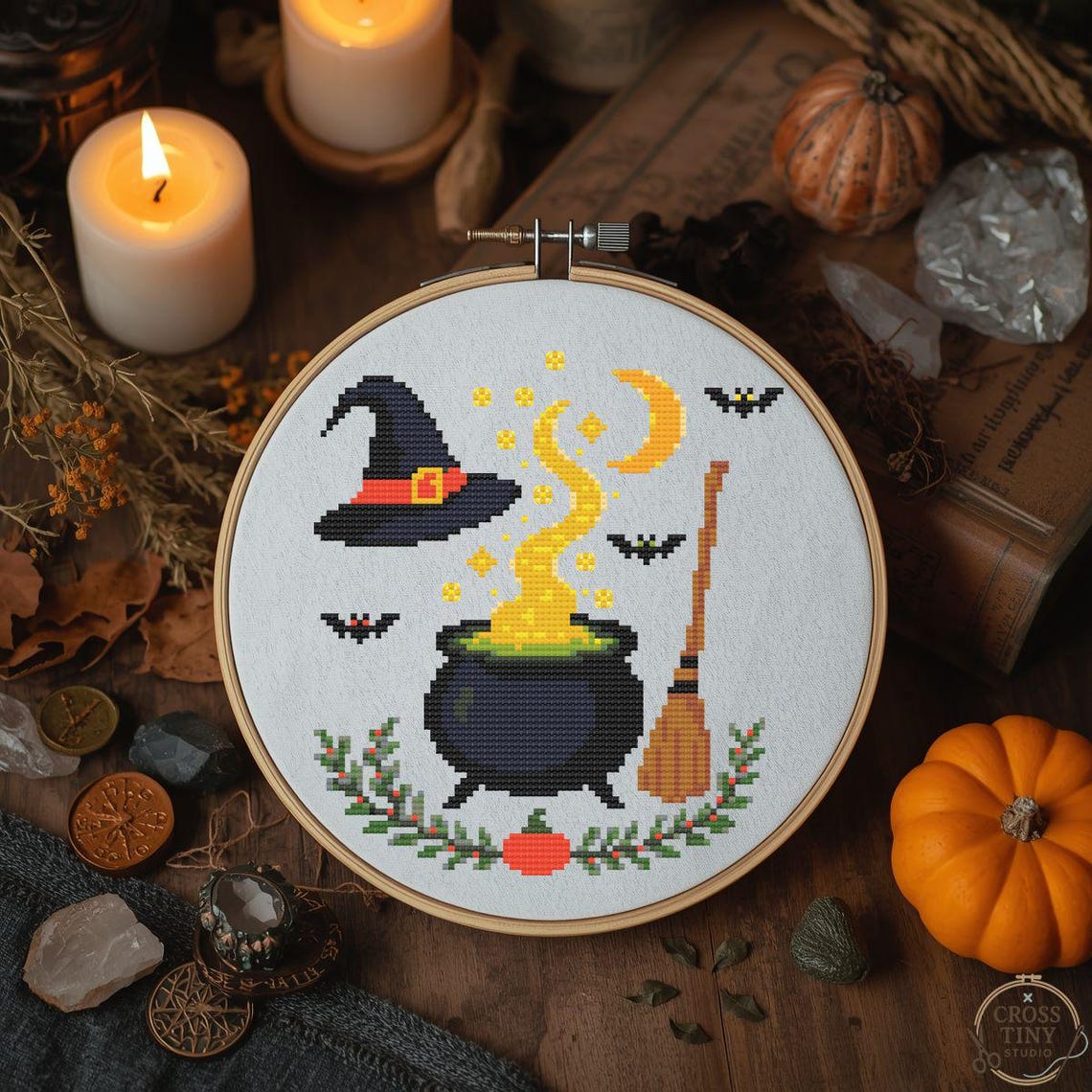 Witchy Cauldron Cross Stitch Pattern: Gothic Halloween Embroidery (PDF ...