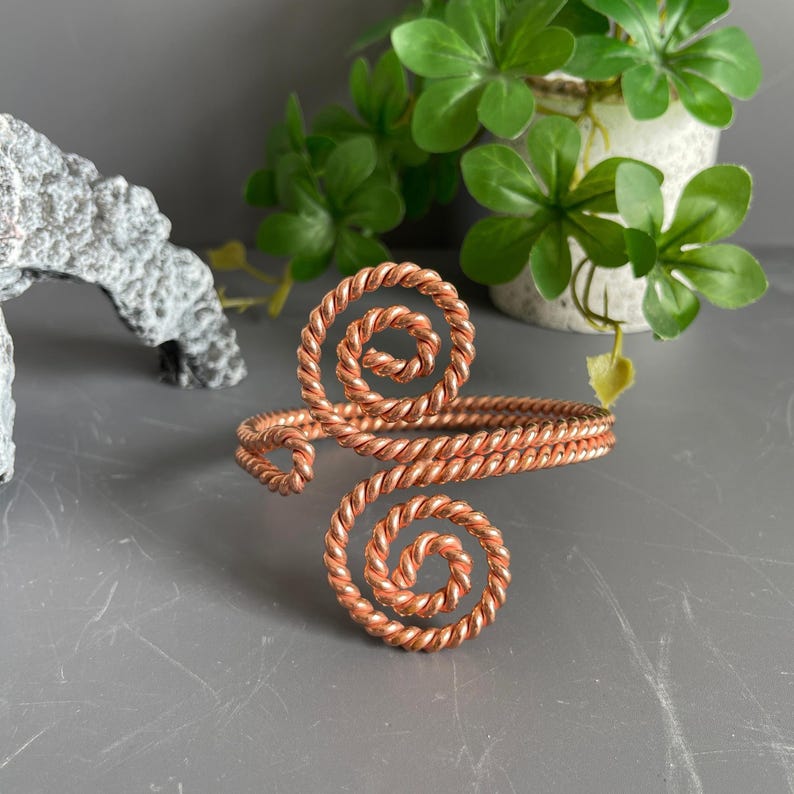 Pure Copper Spiral Arm Cuff & Anklet, Adjustable Upper Arm Bracelet ...