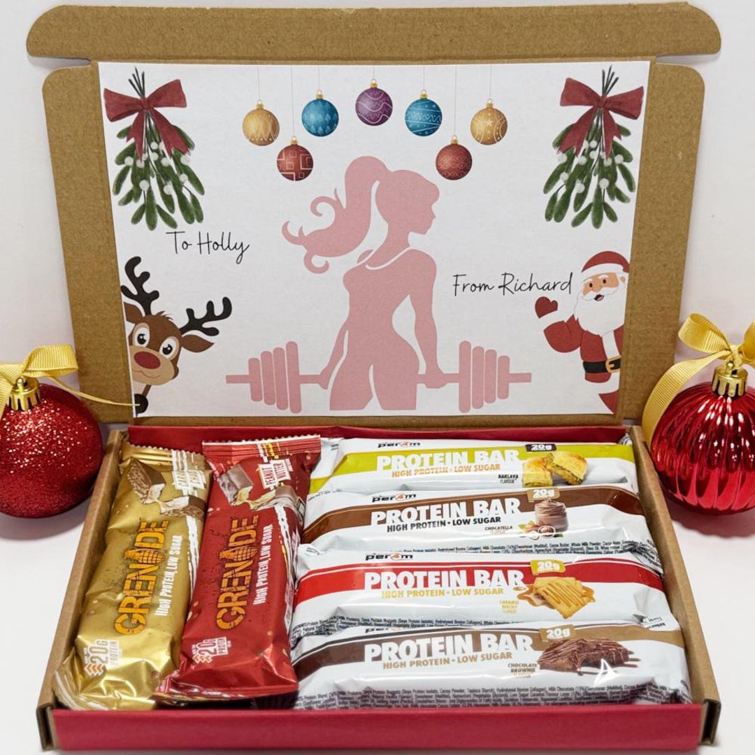 Personalised Protein Bars Christmas Gift Box - 6 Protein Bars ...