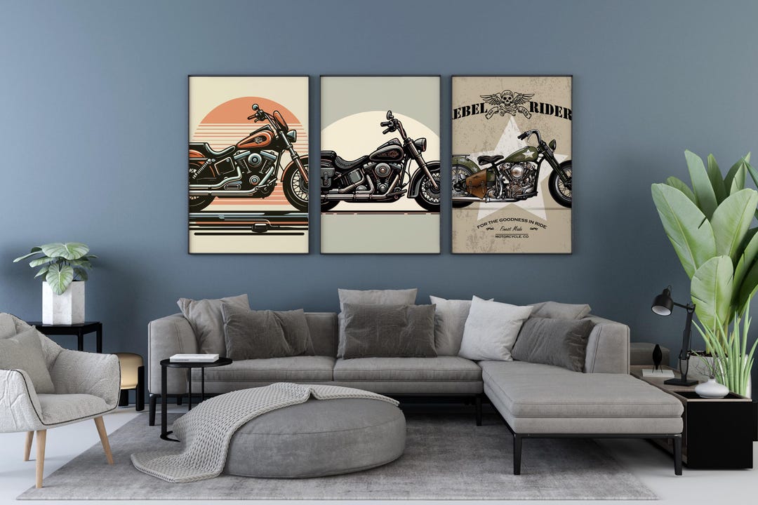 Motorcycle Art Print Set of 3: Vintage Biker Garage Decor - Etsy